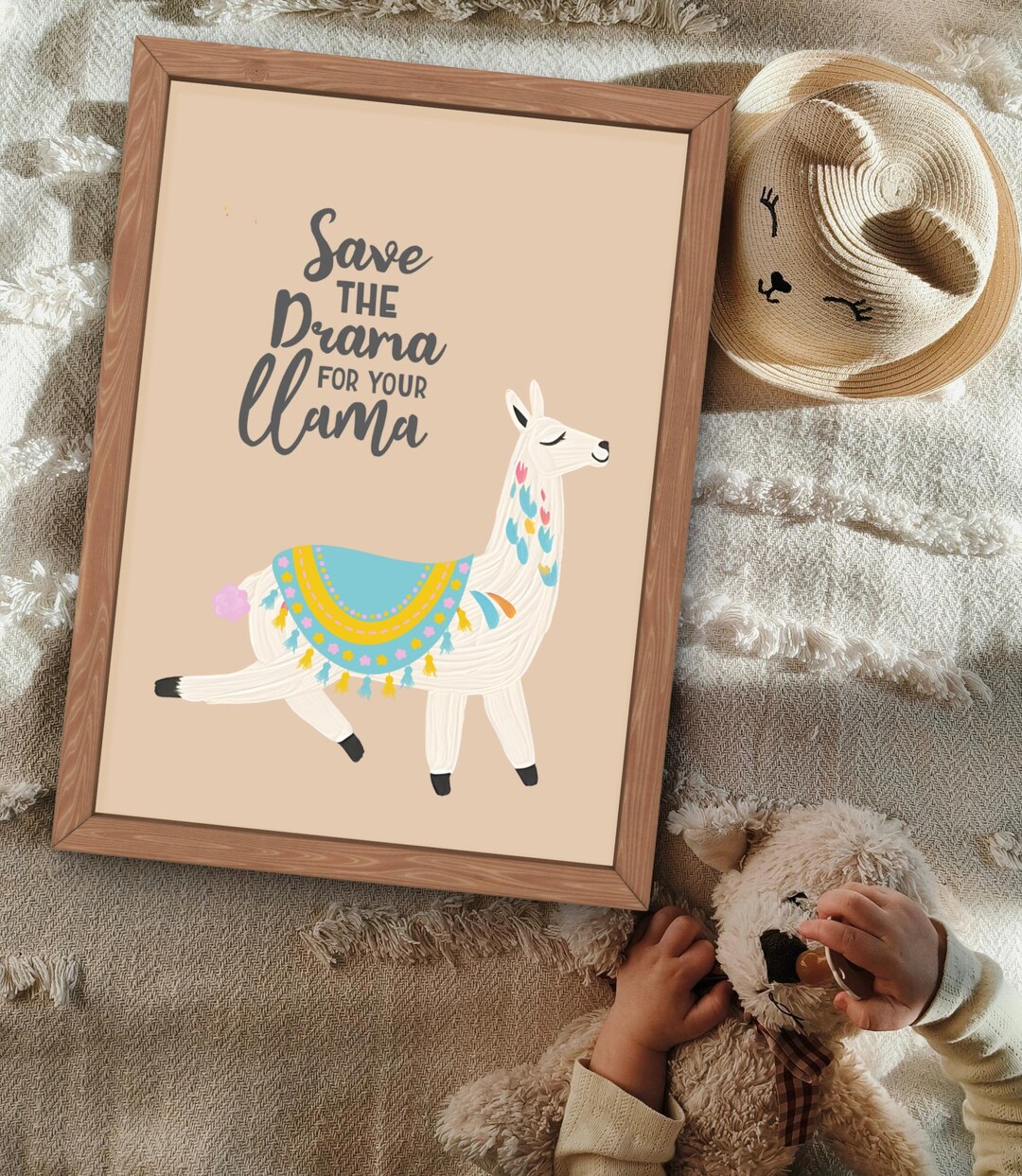 Cute Llama Save the Drama Art Print, Printable Minimalist Kids Wall Art ...