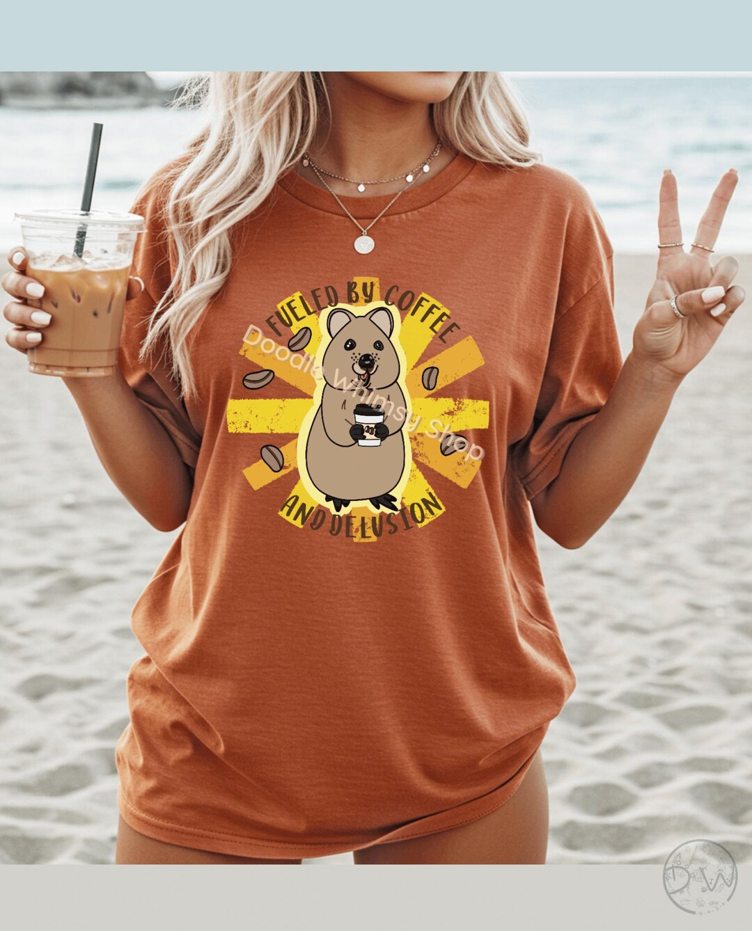 Funny Quokka Retro Sunburst Tee-fueled by Coffee and Delusion,happy ...