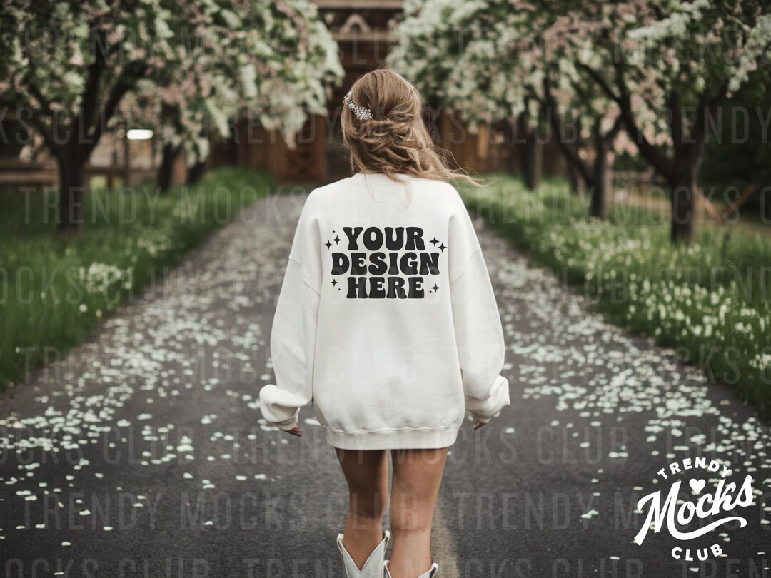 White Gildan 18000 Sweatshirt Mockup Back View Bride Mockup Model ...
