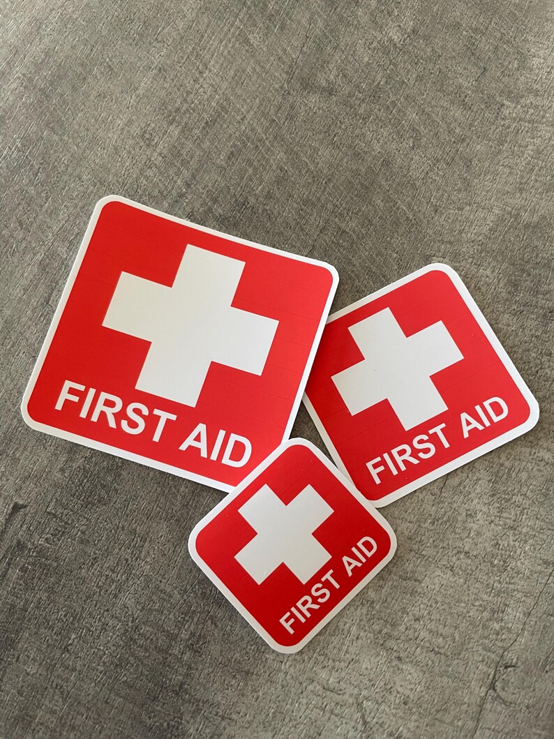First Aid Stickers - 2 Pack - Waterproof Safety Labels for First Aid ...