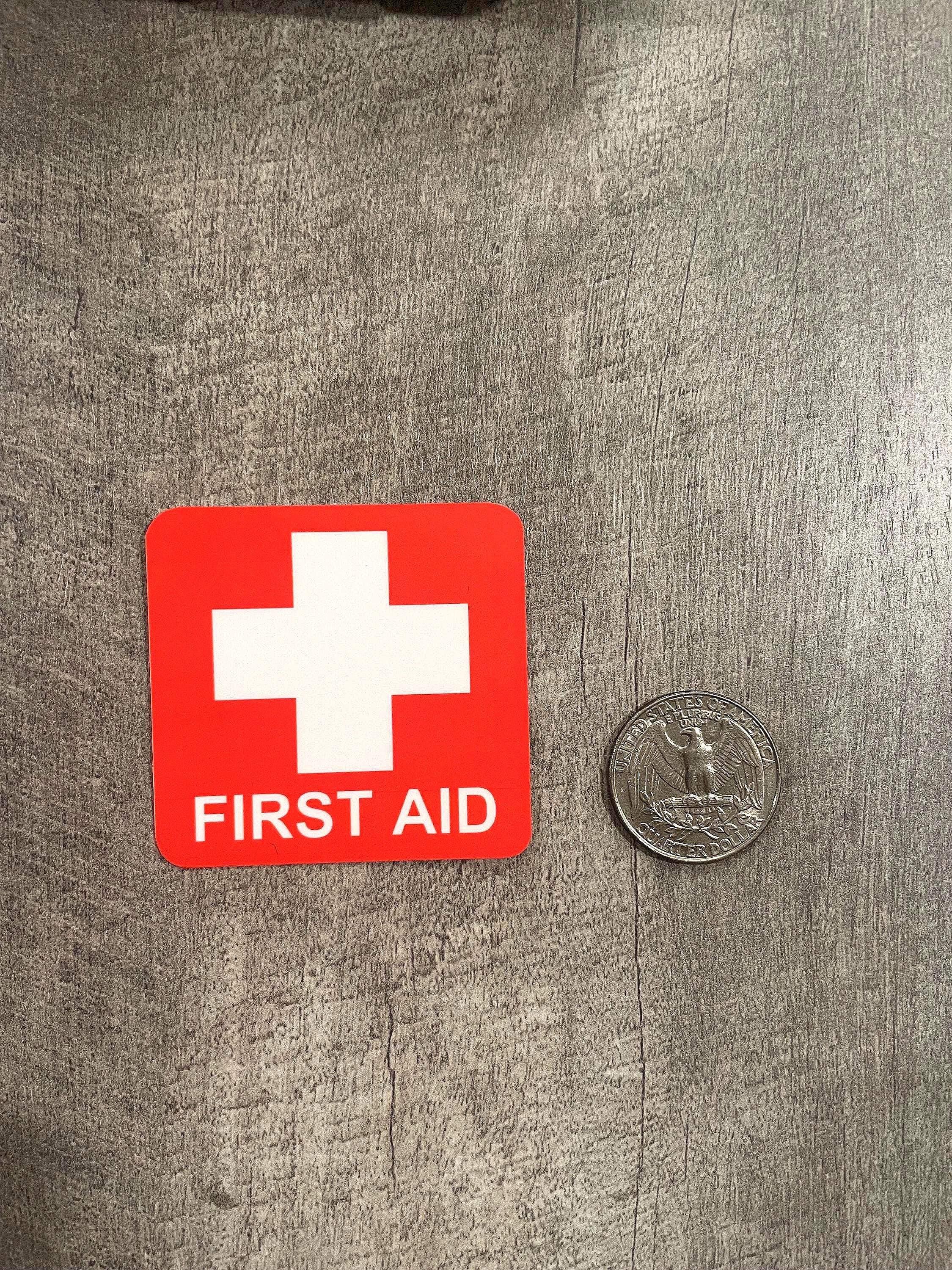 First Aid Stickers - 2 Pack - Waterproof Safety Labels for First Aid ...