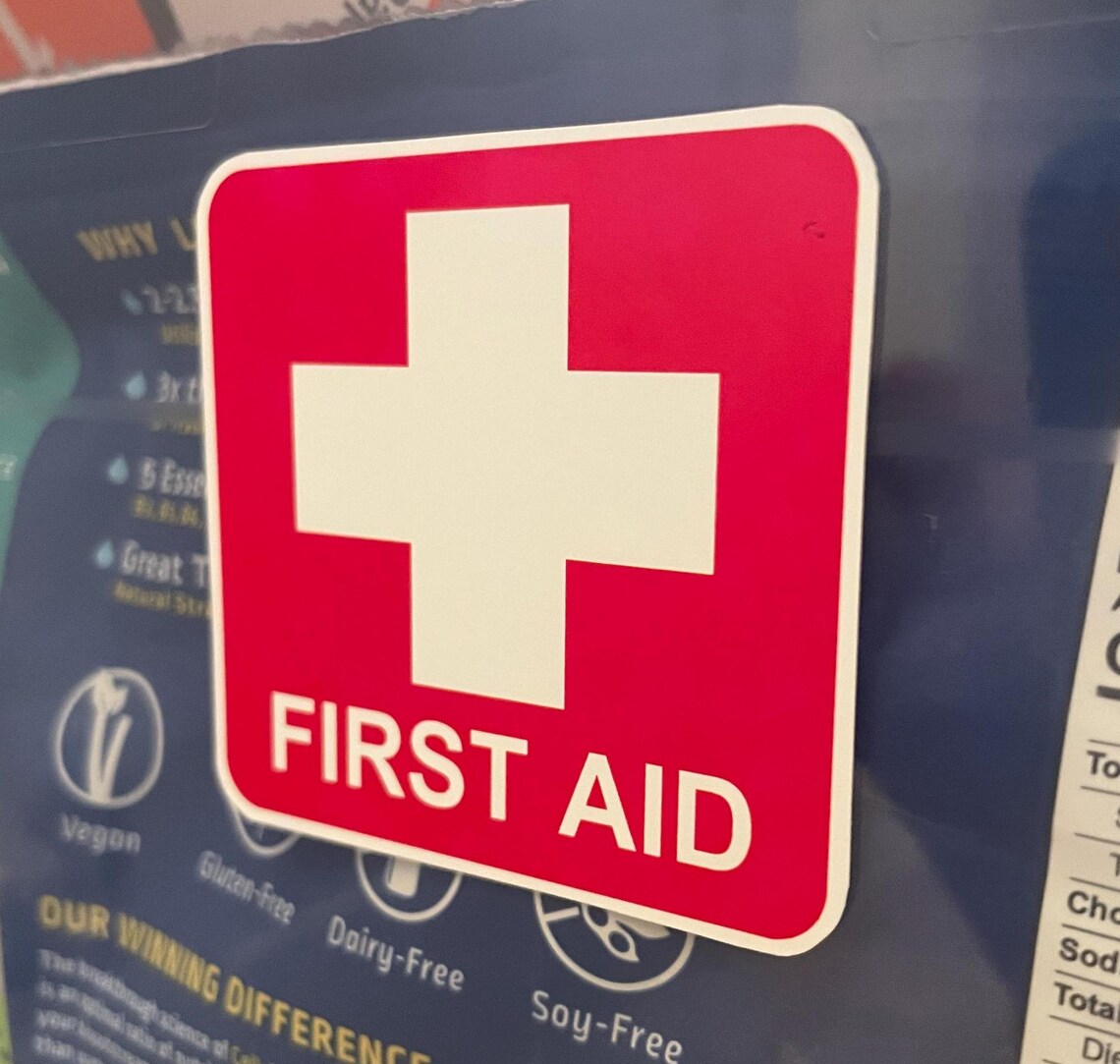 First Aid Stickers - 2 Pack - Waterproof Safety Labels for First Aid ...