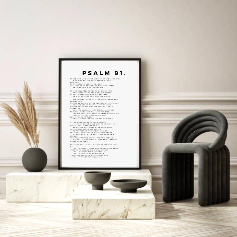 Psalm 91 Bible Verse Wall Decor, DIGITAL DOWNLOAD, Modern Scripture ...