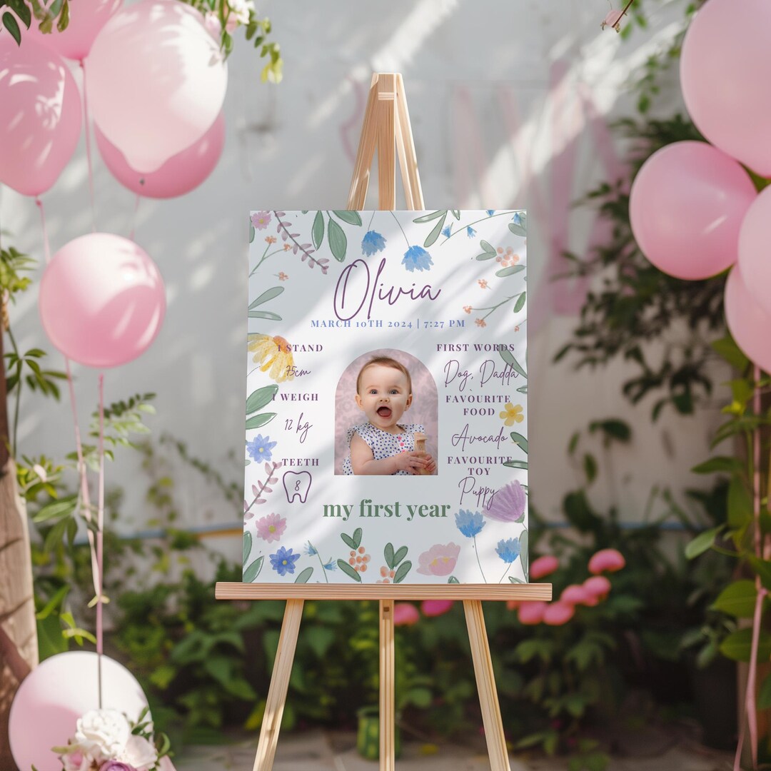 Wildflower Growth Chart Poster Birthday Girl Editable Canva Template ...