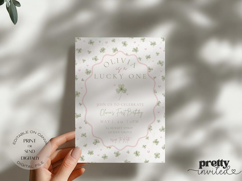 Lucky One First Birthday Invitation Clover Birthday Invite Girl Irish ...