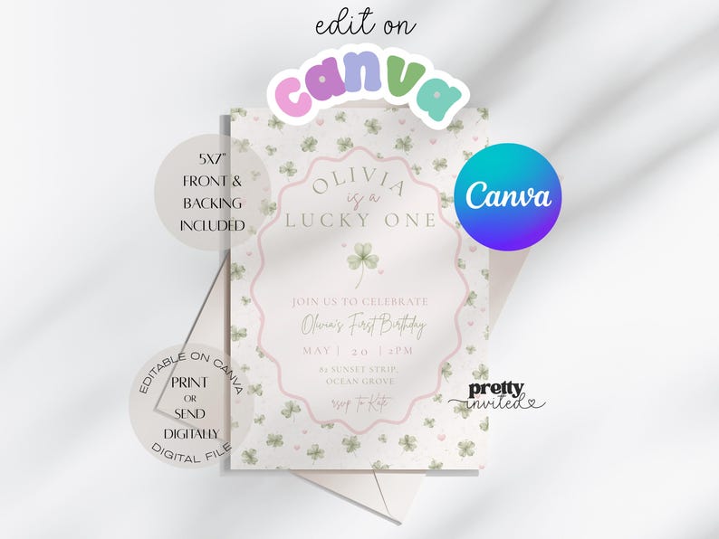 Lucky One First Birthday Invitation Clover Birthday Invite Girl Irish ...