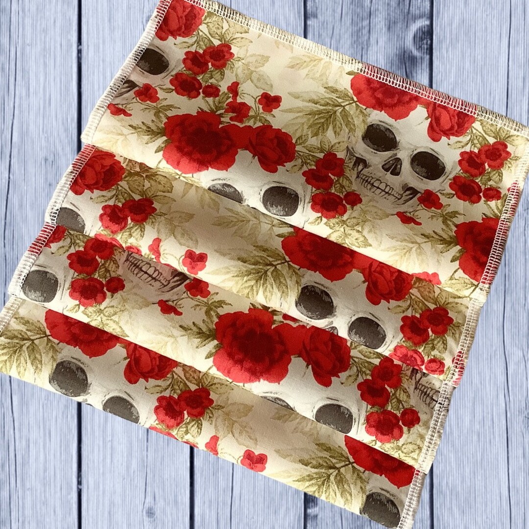 Set of 4 Eco-friendly Cloth Napkins // 8.5" X 8.5" // Rose Skull // 100 ...
