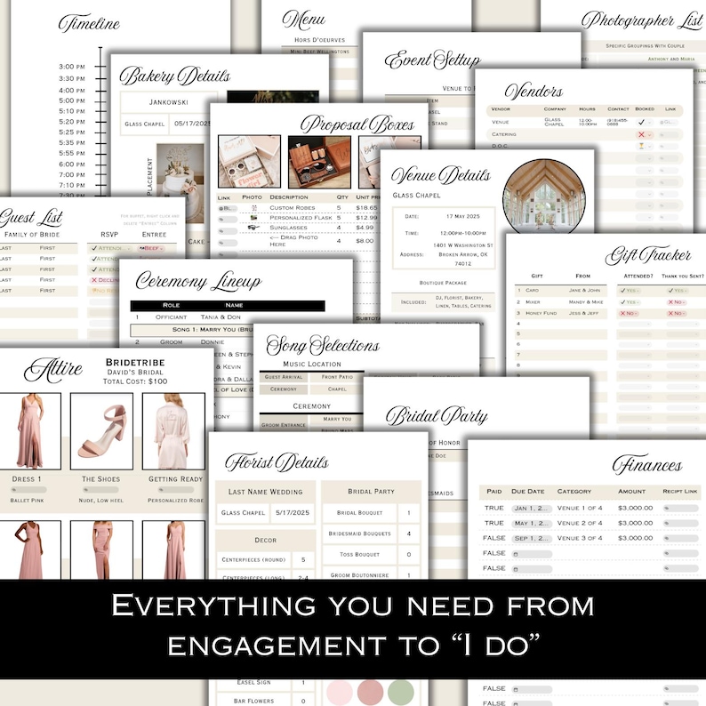 Printable Wedding Planner Template: Spreadsheet Tools, Seating Chart ...