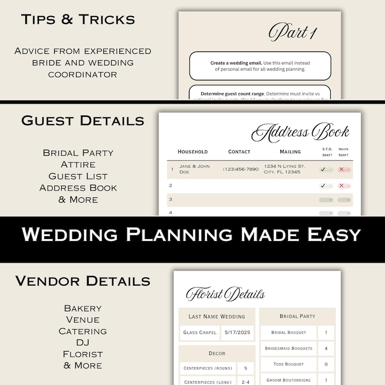 Printable Wedding Planner Template: Spreadsheet Tools, Seating Chart ...