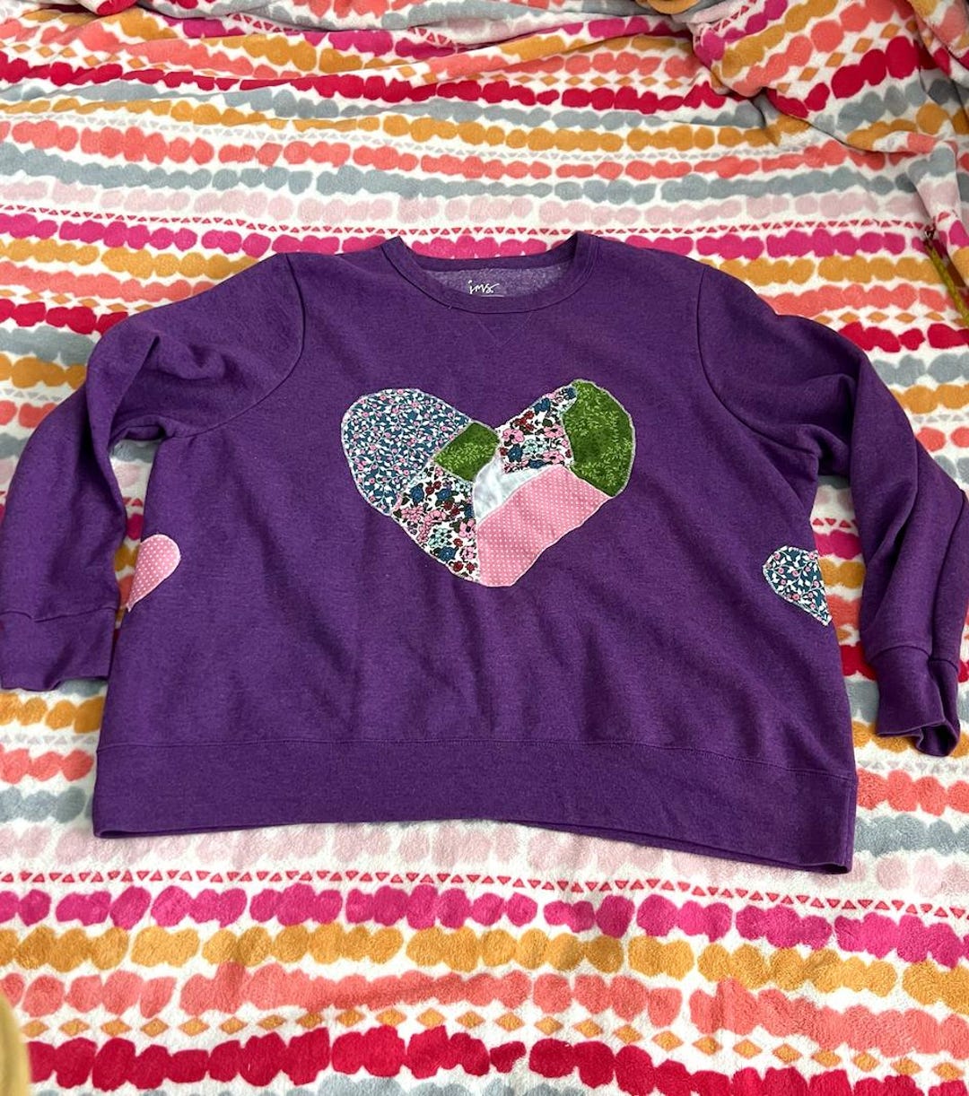 Purple Patchwork Heart Upcycled Sweatshirt Size 2XL, One of a Kind ...