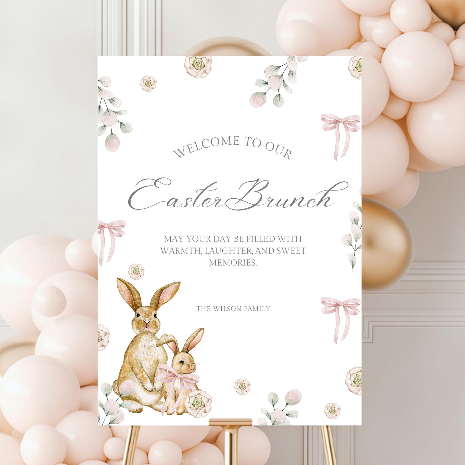 Coquette Bunny Easter Brunch Welcome Sign – 18x24” Editable Canva ...