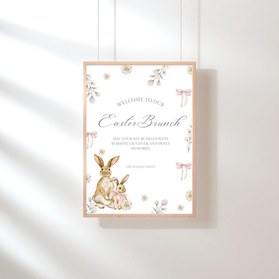 Coquette Bunny Easter Brunch Welcome Sign – 18x24” Editable Canva ...