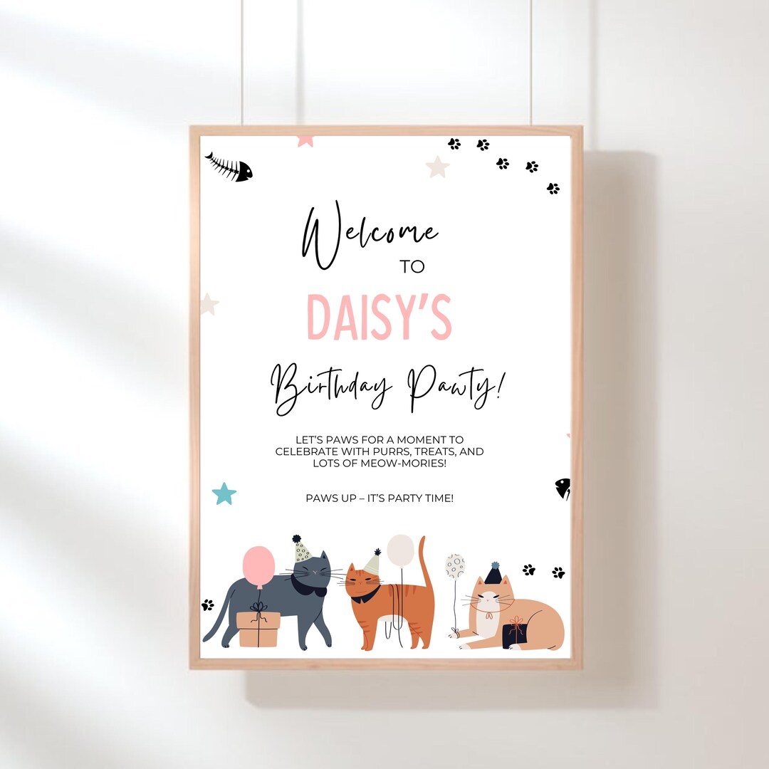 Purr-fect Party Welcome Sign for Feline Friends - Editable for Your Cat ...