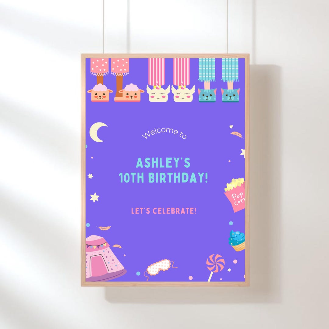 Teen Slumber Party Invitation: Purple Welcome Sign, DIY Printable - Etsy
