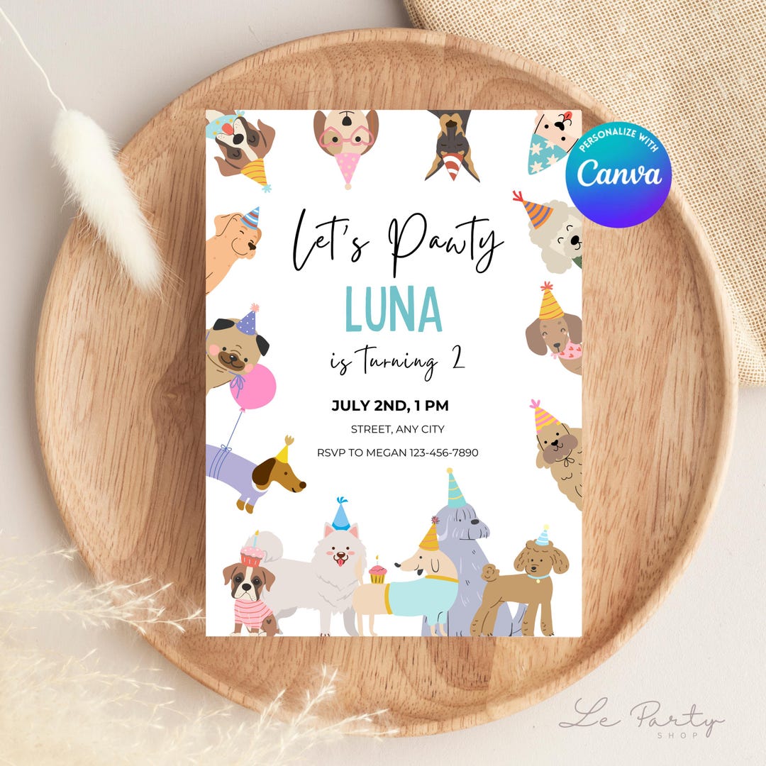 Puppy Birthday Invitation Dog Party Invite Printable Pet Birthday ...