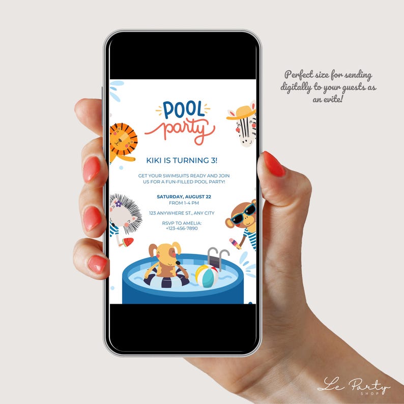Animal Pool Party Invitation: Editable Kids Birthday Invite (digital ...