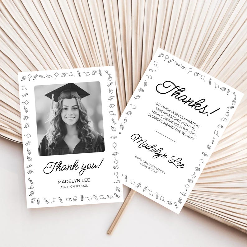 Graduation Thank You Card Template, Editable Grad Thank You Note ...