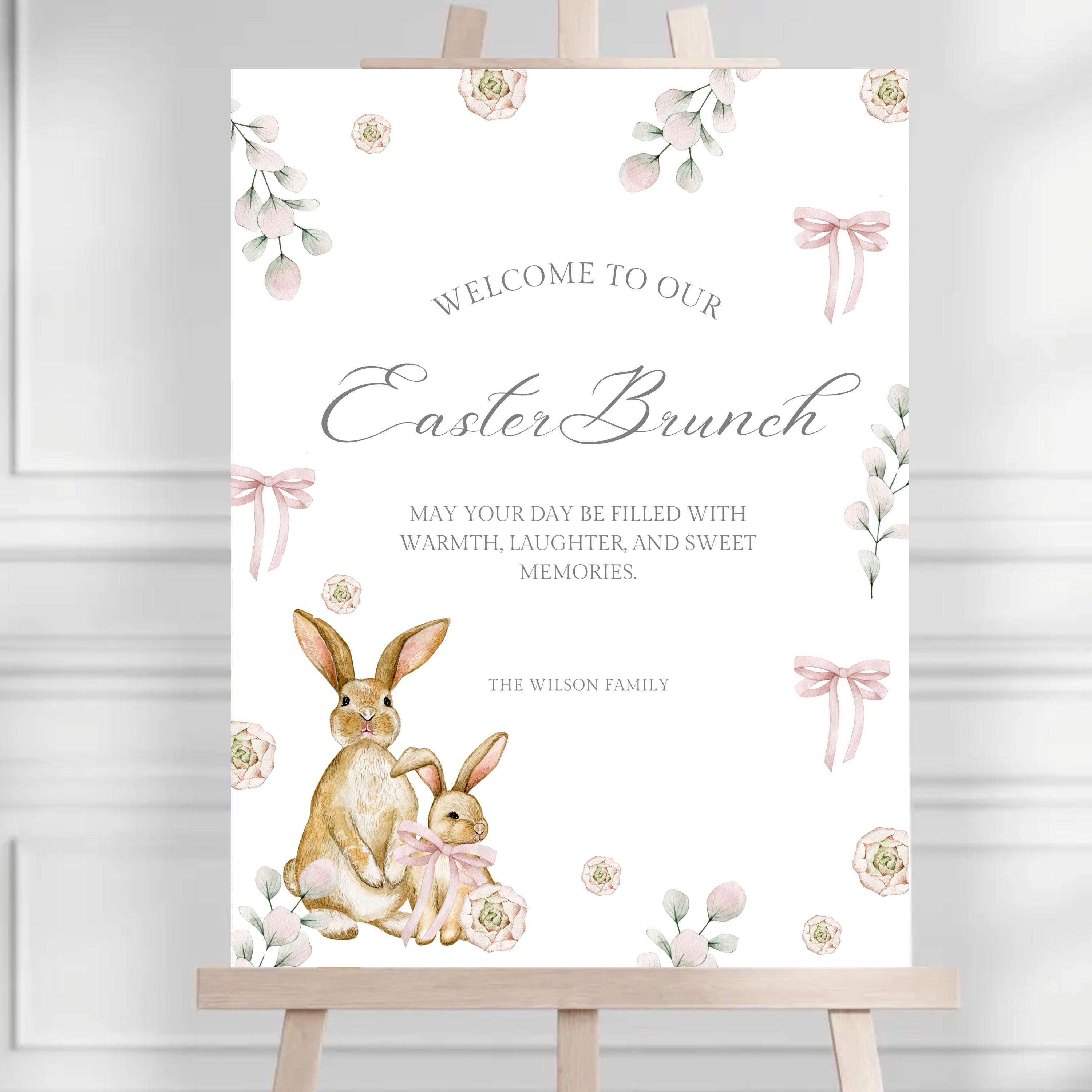 Coquette Bunny Easter Brunch Welcome Sign – 18x24” Editable Canva ...