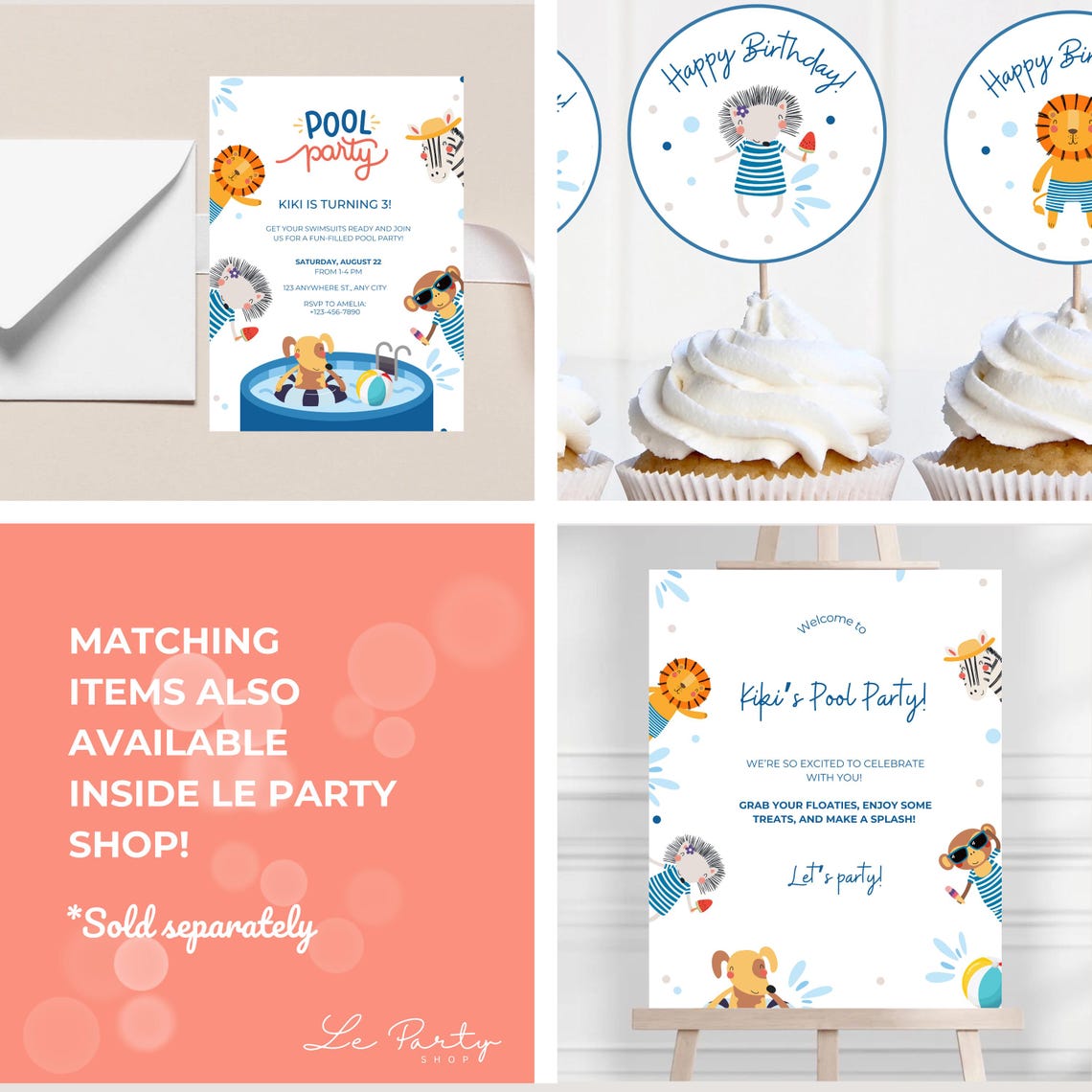 Animal Pool Party Invitation: Editable Kids Birthday Invite (digital ...
