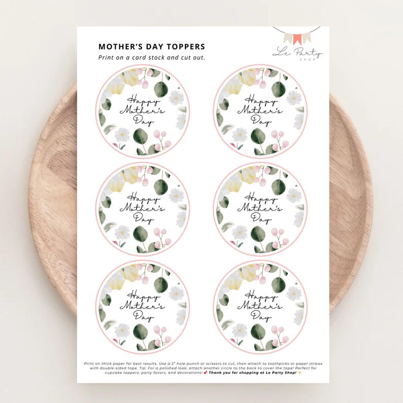 Printable Watercolor Flowers Cake Toppers | Elegant Mother's Day Decor ...