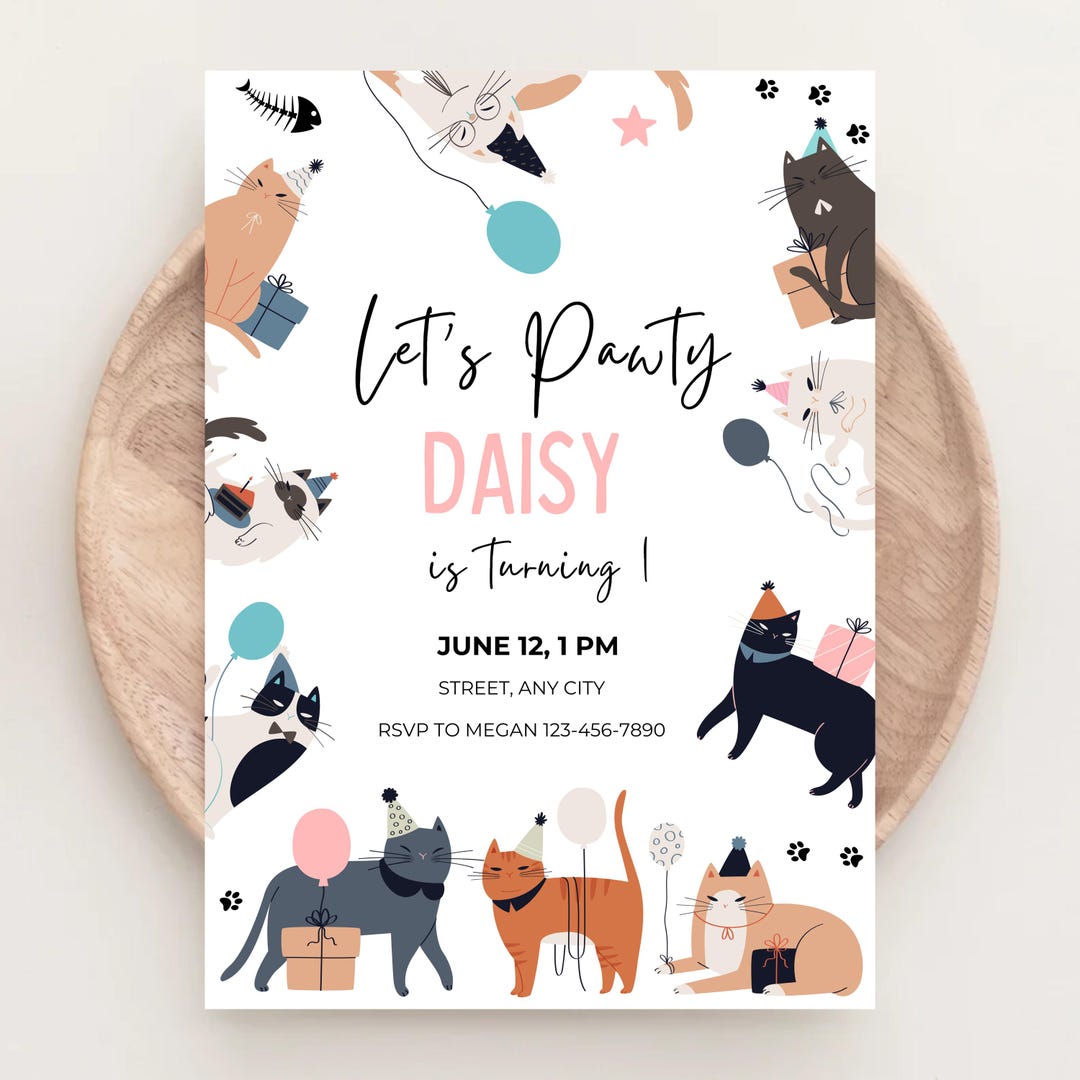 Purr-fect Party Invitation for Feline Friends - Customize for Your Cat ...
