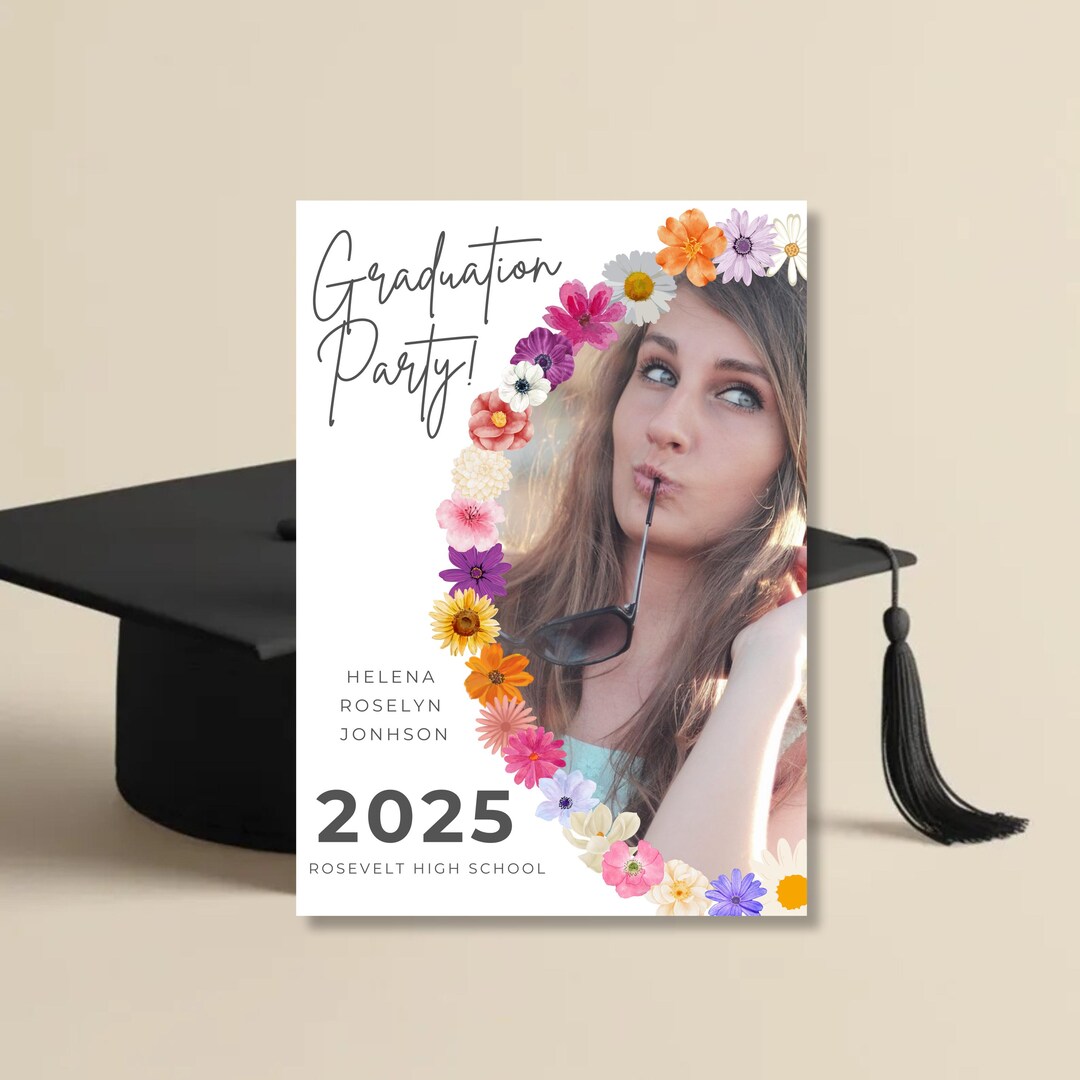 Editable Grad Flower Invite Template, Grad Invite, Grad Party Girl ...