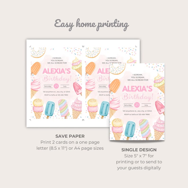 Editable Ice Cream Invite, Kids Party Invite, Sweet Treat Theme, Girl ...