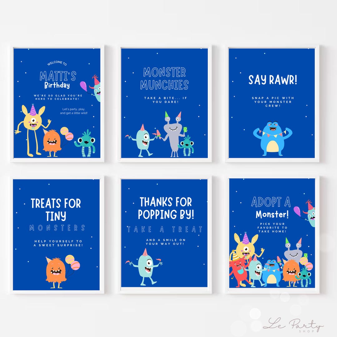 Monster Party Table Signs: Editable Birthday Decor (instant Download ...