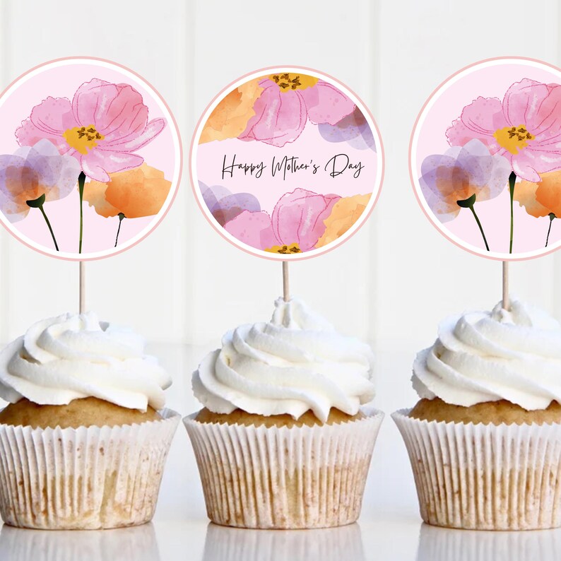 Happy Mother’s Day Printable Cake Topper Set - Watercolor Floral Design ...