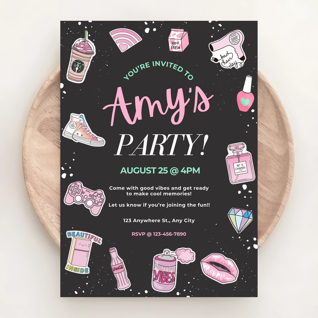 Editable VSCO Girl Birthday Invitation - Trendy Tween & Teen Party ...