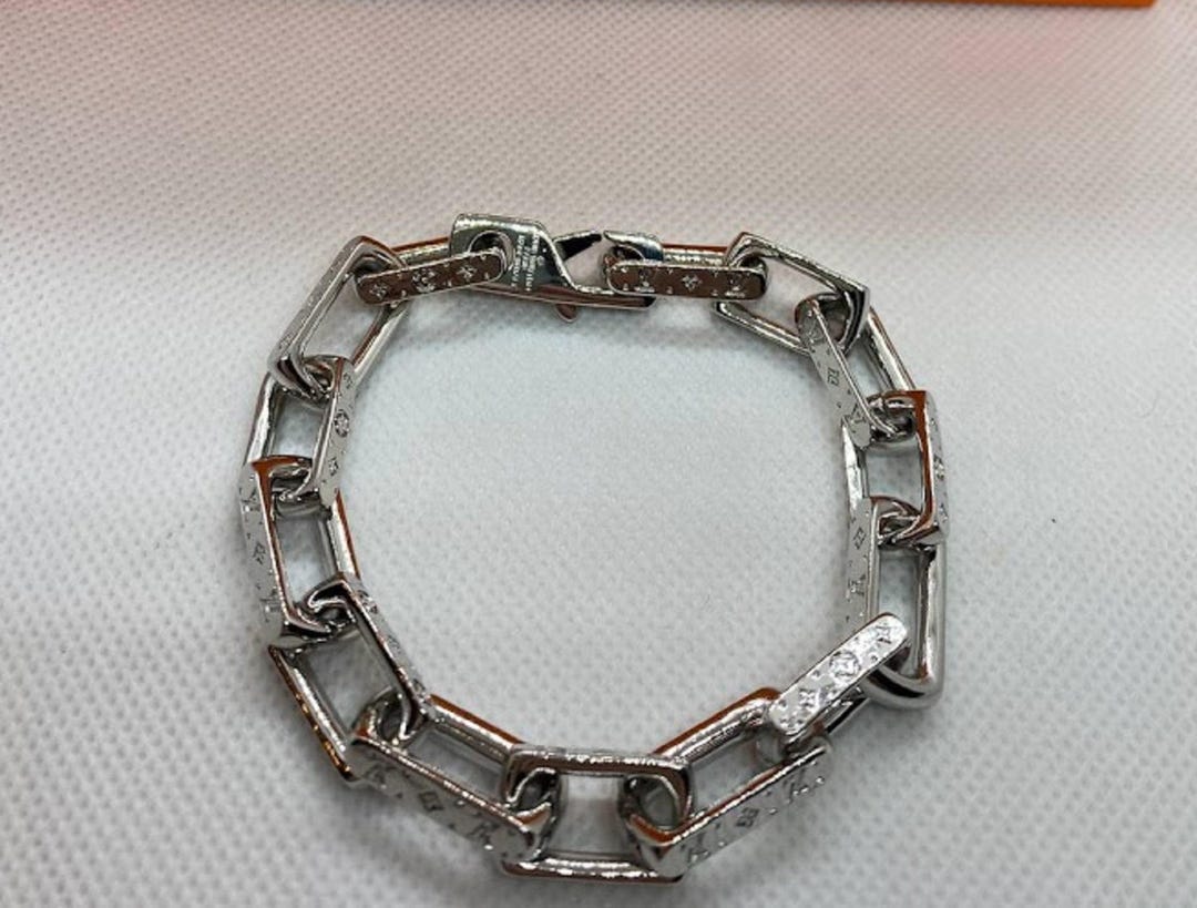 Louis Vuitton Silver LV Logo Engravedmonogram Bracelet - Etsy