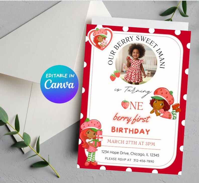 Strawberry Shortcake Birthday Invitation Announcement, 5 Invite Designs ...