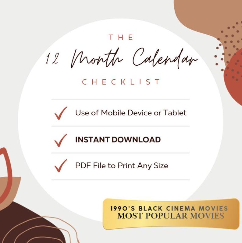 1990s Black Movies Calendar, 2026 Calendar, 12 Months Film Calendar ...