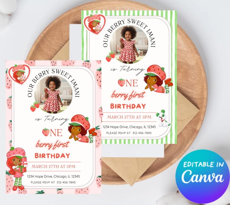 Strawberry Shortcake Birthday Invitation Announcement, 5 Invite Designs ...
