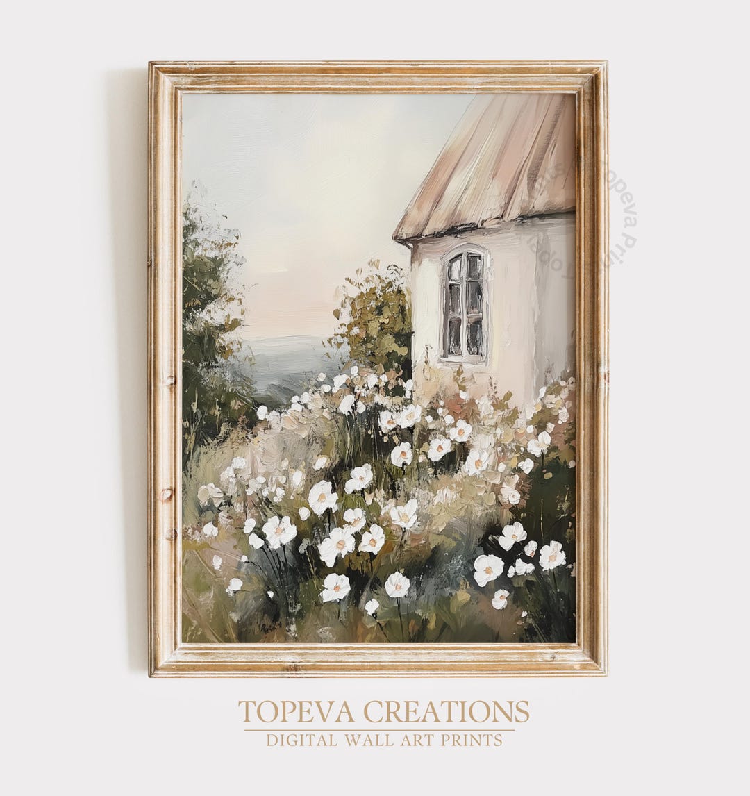 Printable Spring Cottage Painting | Vintage Spring Landscape Print ...