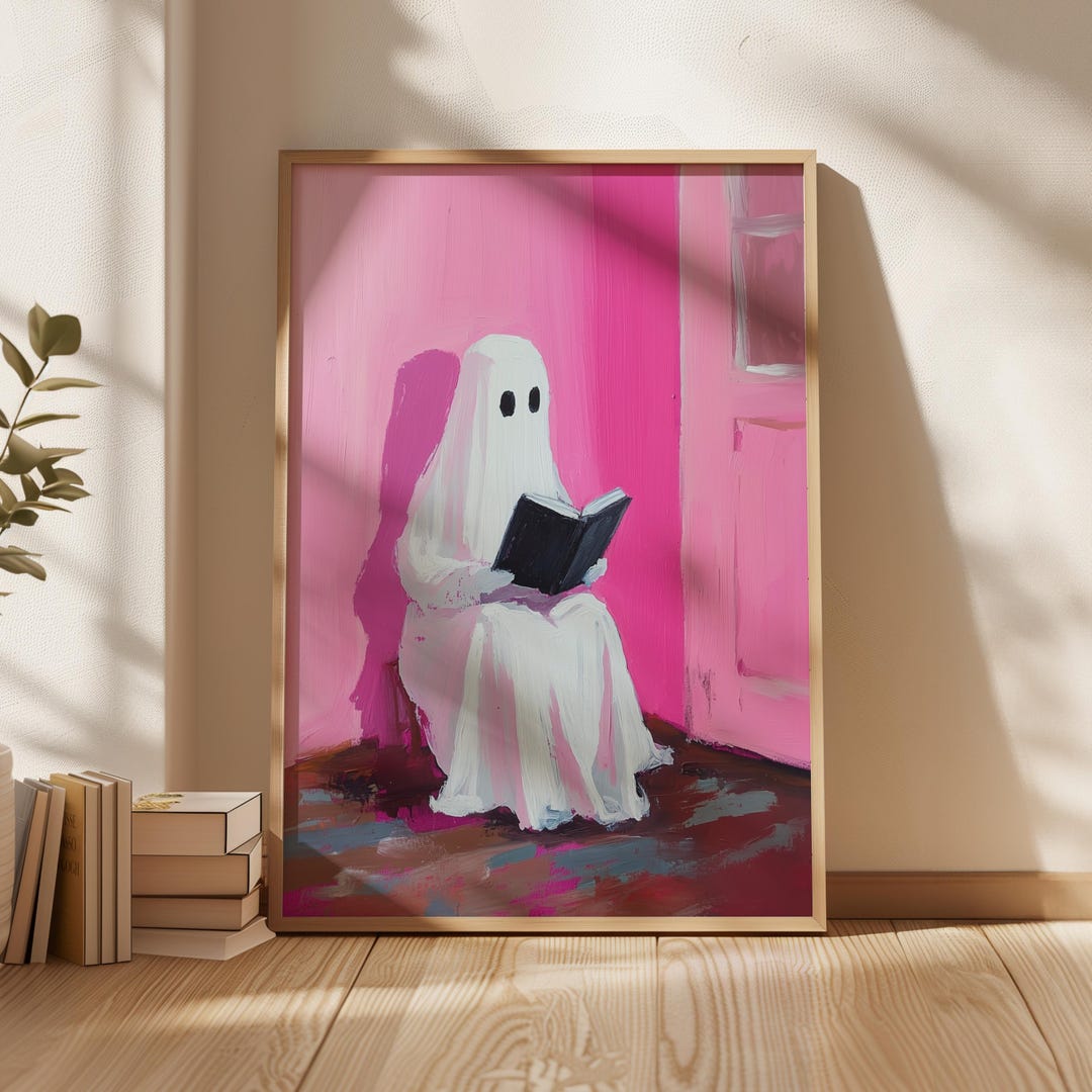 Pink Ghost Wall Art Cute Ghost With Pink Bow Print Pink Halloween Décor ...