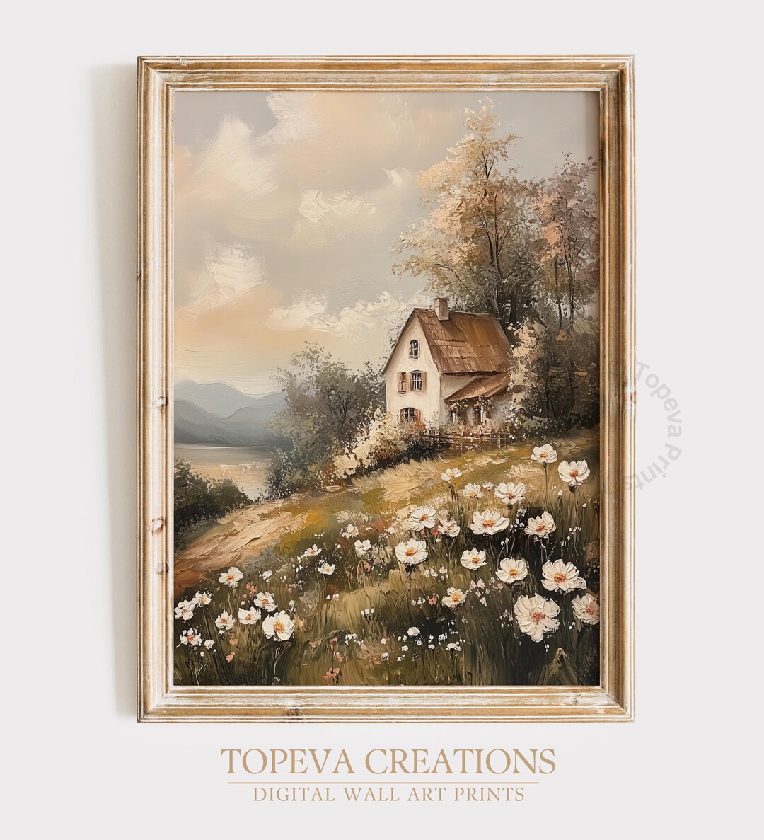 Printable Spring Cottage Painting | Vintage Spring Landscape Print ...