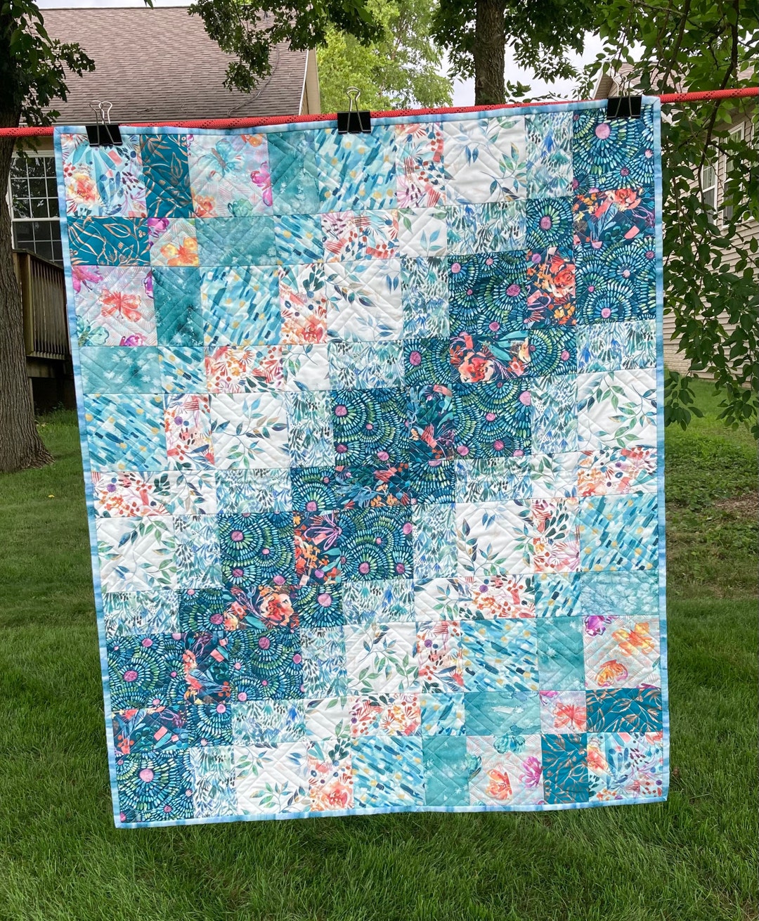 Teal Floral Baby Quilt-echelon Quilt-baby Quilt-lap Quilt-baby Blanket - Etsy