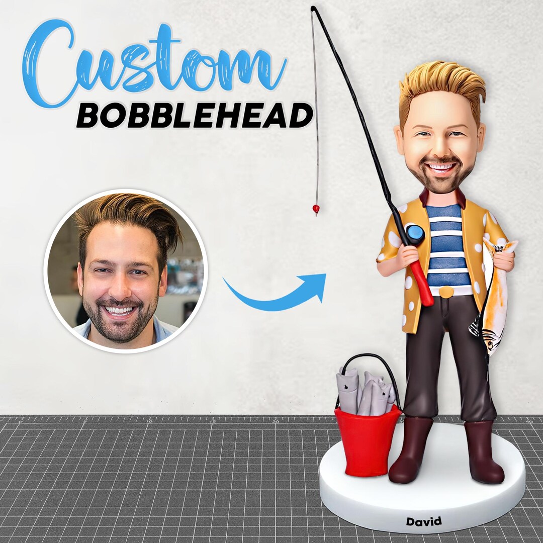 Custom Bobblehead Fisherman - Personalized Fishing Bobblehead With Rod ...