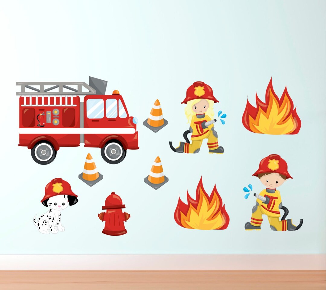 Fire Truck Wall Decals Fire Fighter Decals Kids Wall Decals Re Useable ...