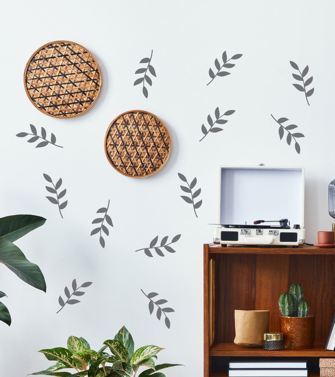 Leaf Wall Decals, Boho Branch Decals Floral Wall Stickers, Removable ...