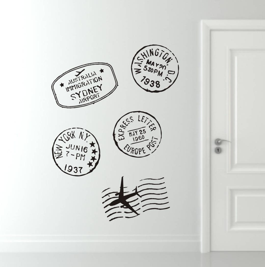 Travel Wall Decal, Travel Stamp Wall Decals, Travel Vinyl Wall Decals ...
