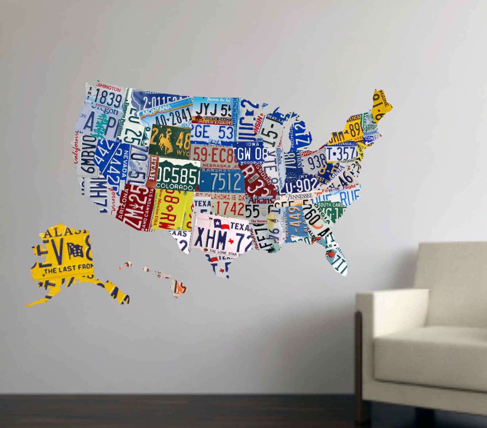 Map Wall Decal US License Plate Map US Map Wall Decal - Etsy