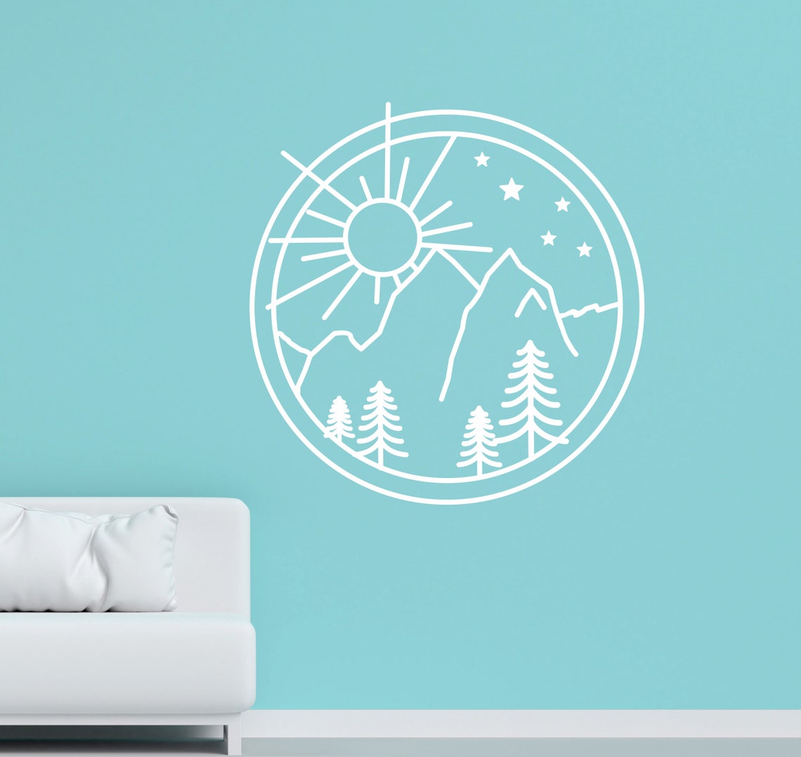 Adventure Mountain Scene Decal Chic Mountains Wall Decal | Etsy