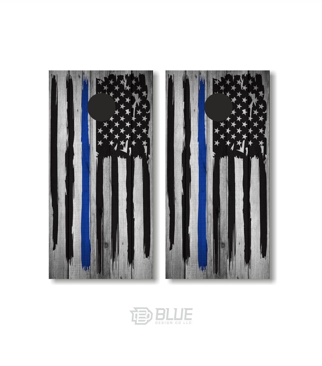 Blue Line Flag Cornhole Wrap, Police Cornhole Wrap Set, Police Flag ...