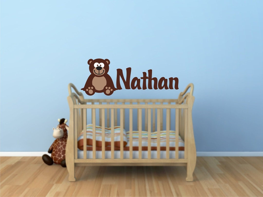 Nursery Bear and Name Vinyl Wall Decals, Personalized Brown Bear Wall ...