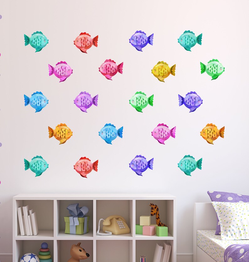 Kids Fish Decals Colorful Fish Wall Decals Watercolor Fish - Etsy