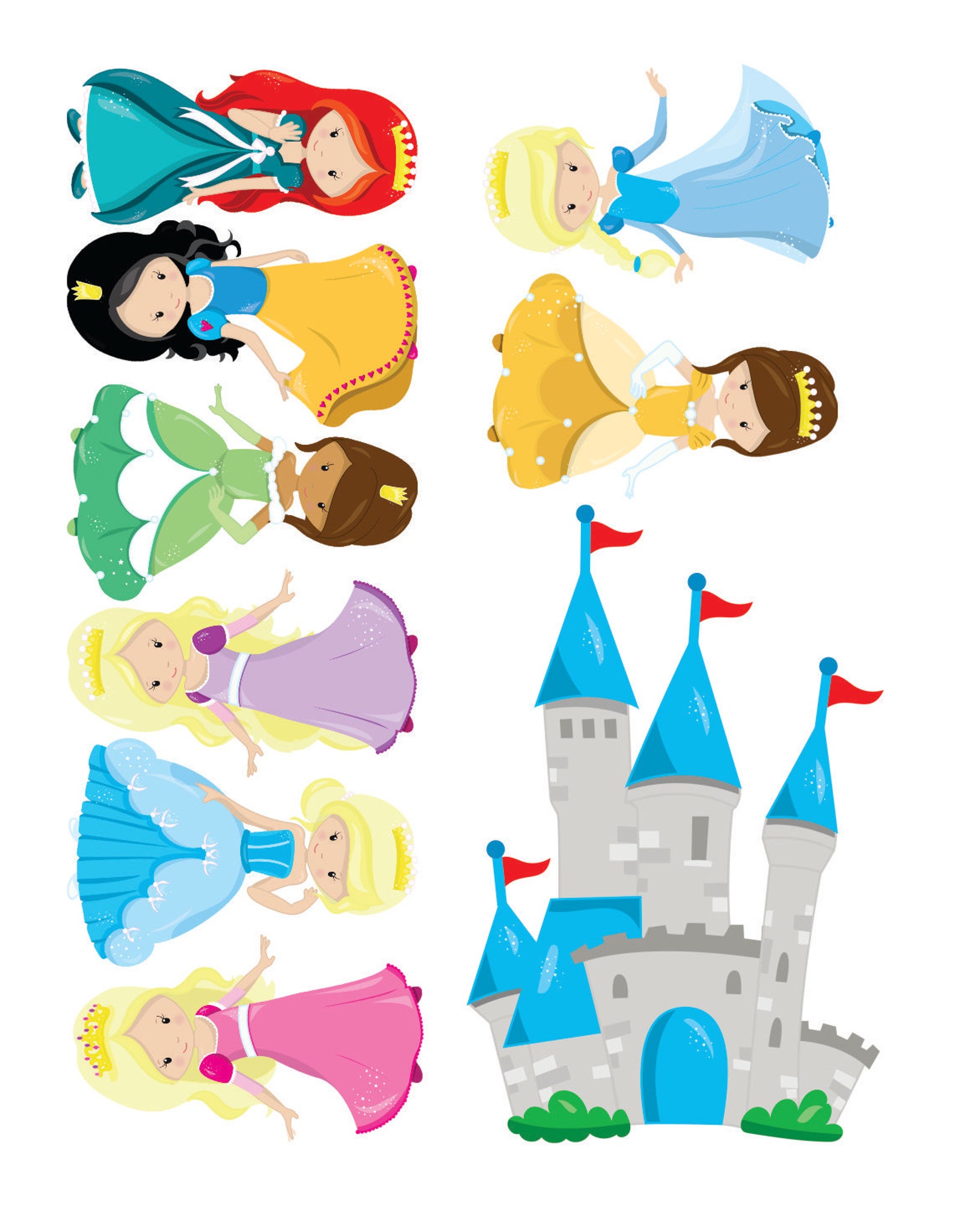 Princess Wall Decal With Castle Reusable Princess Wall | Etsy