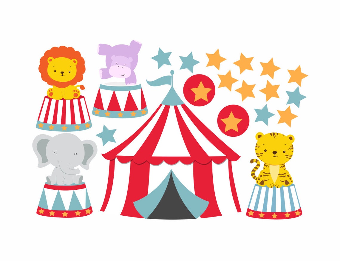 Circus Tent Animals Wall Decals, Carnival Wall Decals, Big Top Animals ...