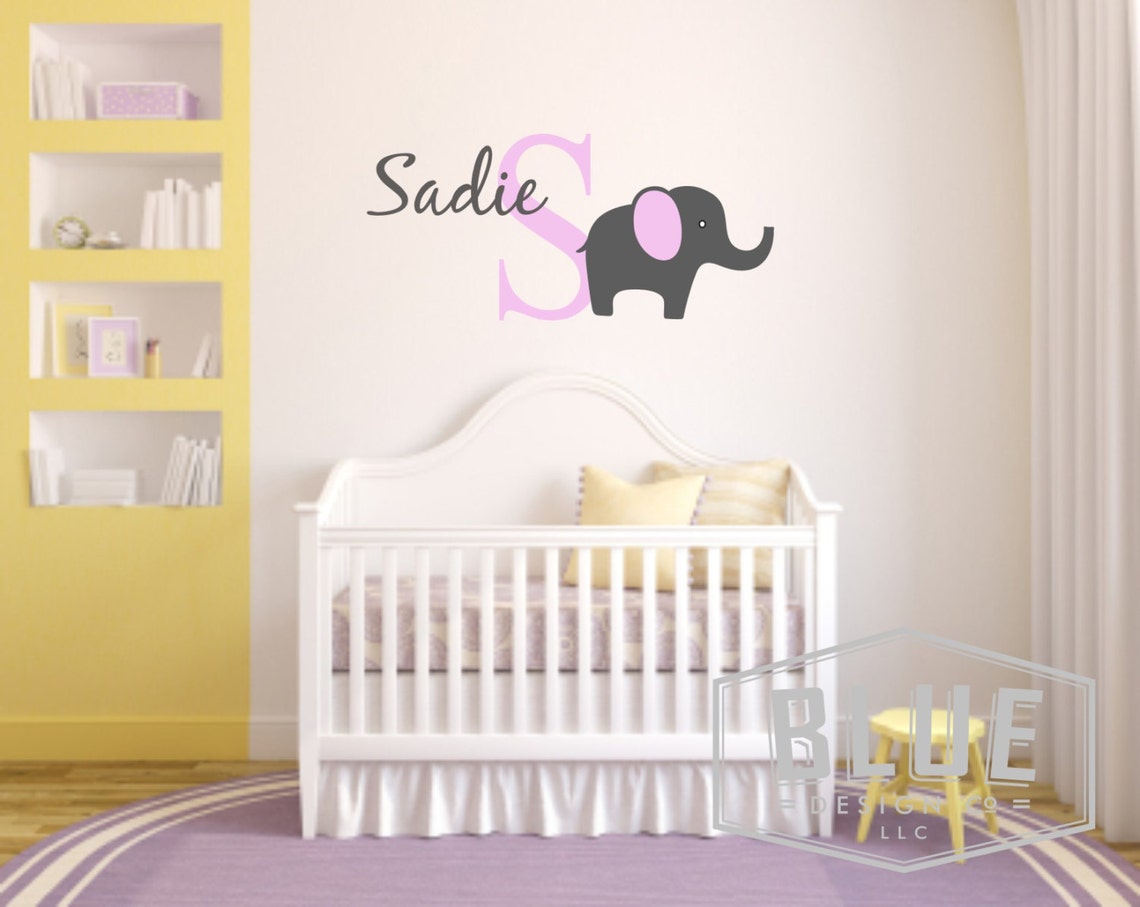 Elephant Wall Decals Elephant Monogram Wall Decal Nursery | Etsy